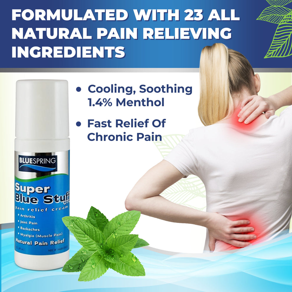 Super Blue Stuff Natural Pain Relief No Side Effects OTC 3-oz. roll-on ...